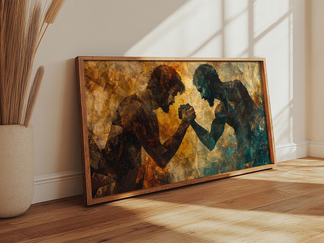 Cain and Abel Biblical Story in Abstract Geometric Style Framed Canvas ...