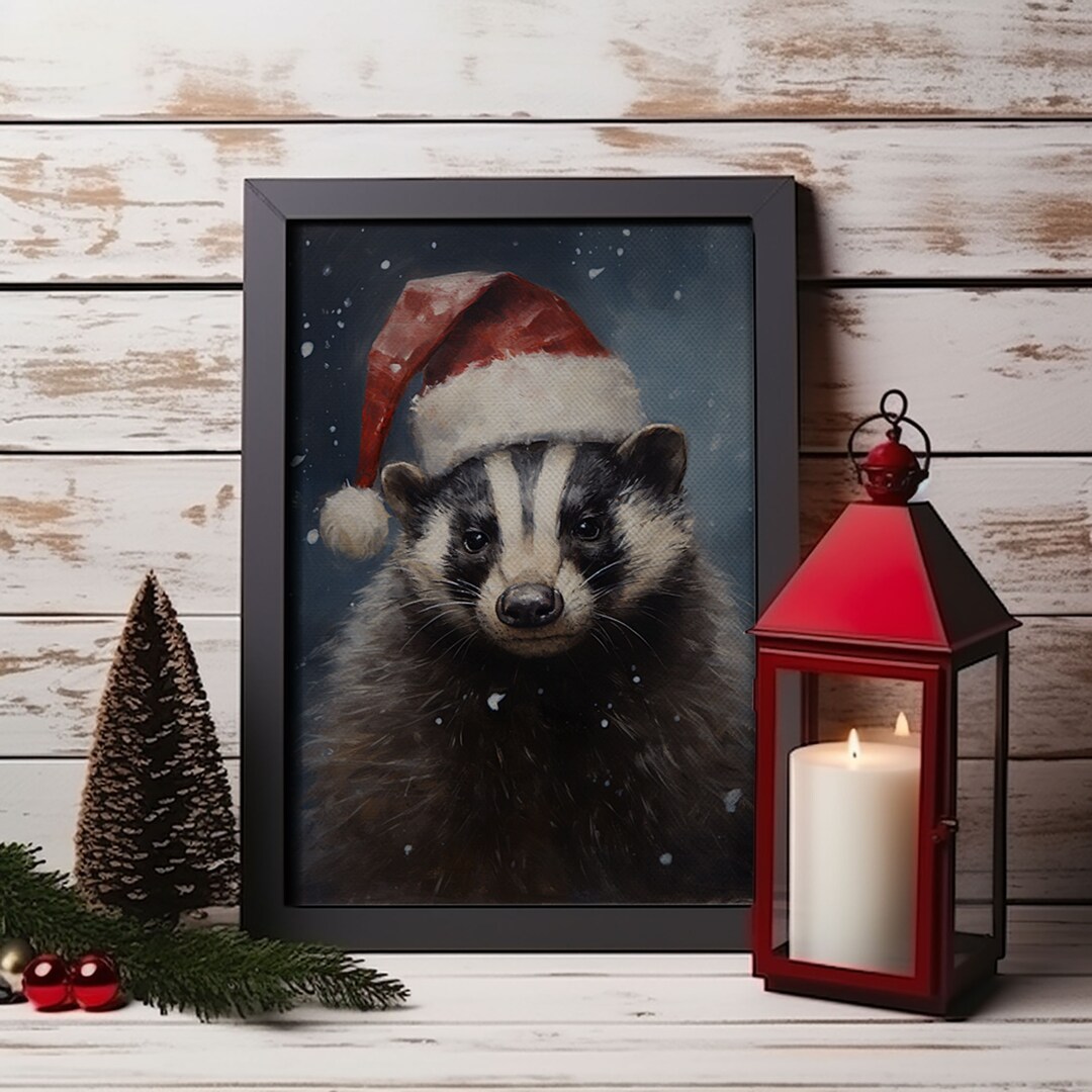 Cute Christmas Badger in A Santa Hat Framed Canvas Print - Etsy