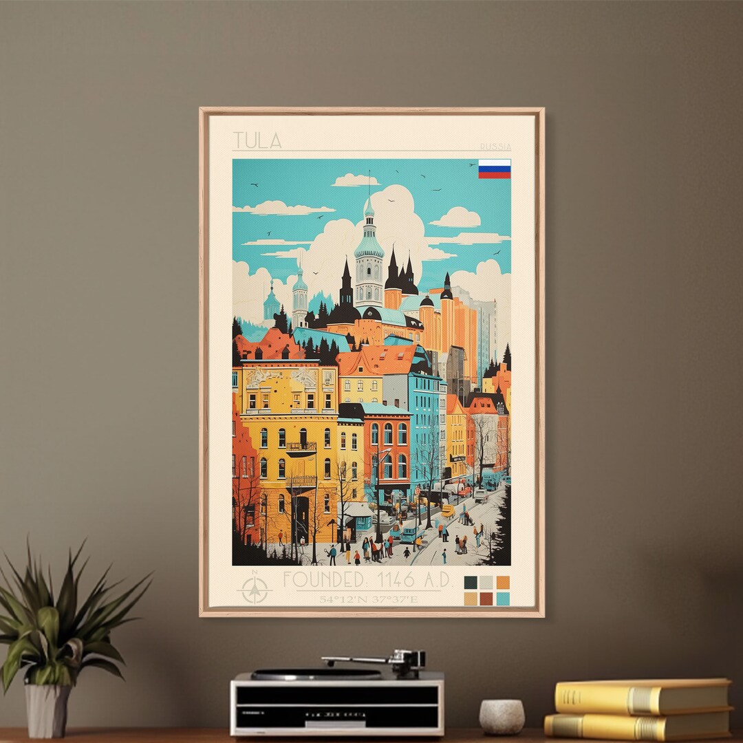 Tula Russia Travel Poster Framed Canvas Print, Midcentury Modern Art ...