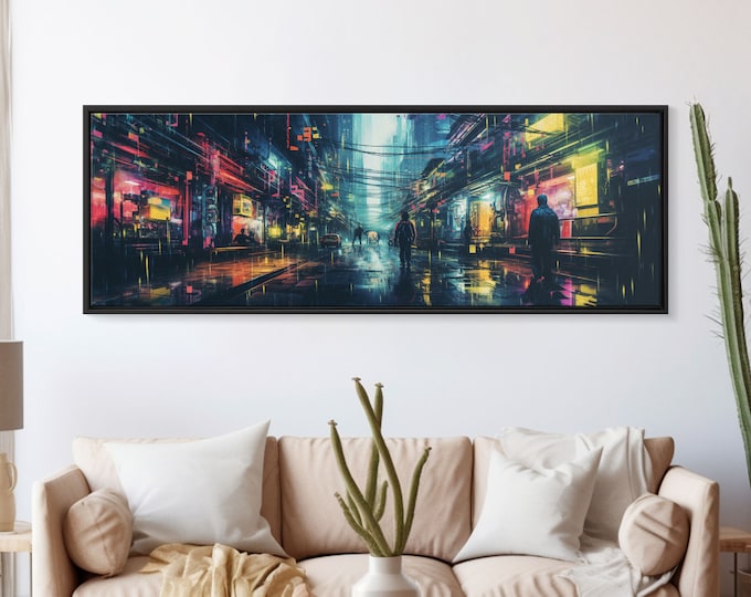 Cyberpunk Tokyo City Streets, Framed Canvas Print, Cyberpunk Style Wall ...