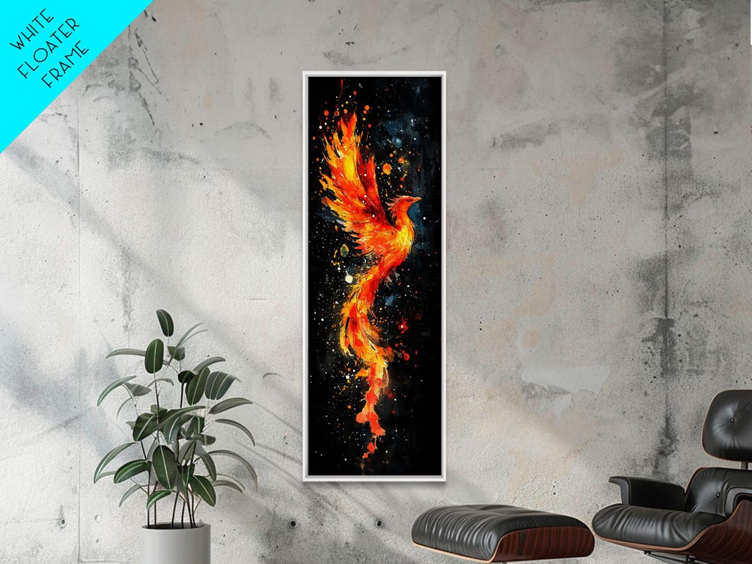 Flaming Phoenix Illustration Canvas Print, Tall Skinny Art for Bedroom ...