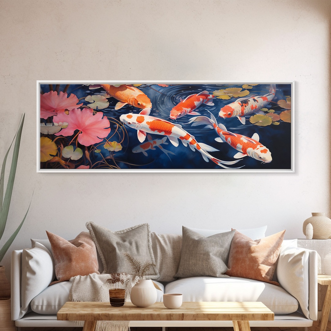 The Koi Pond Framed Canvas Print, Koi Fish Decor, Koi Fish Garden Wall ...