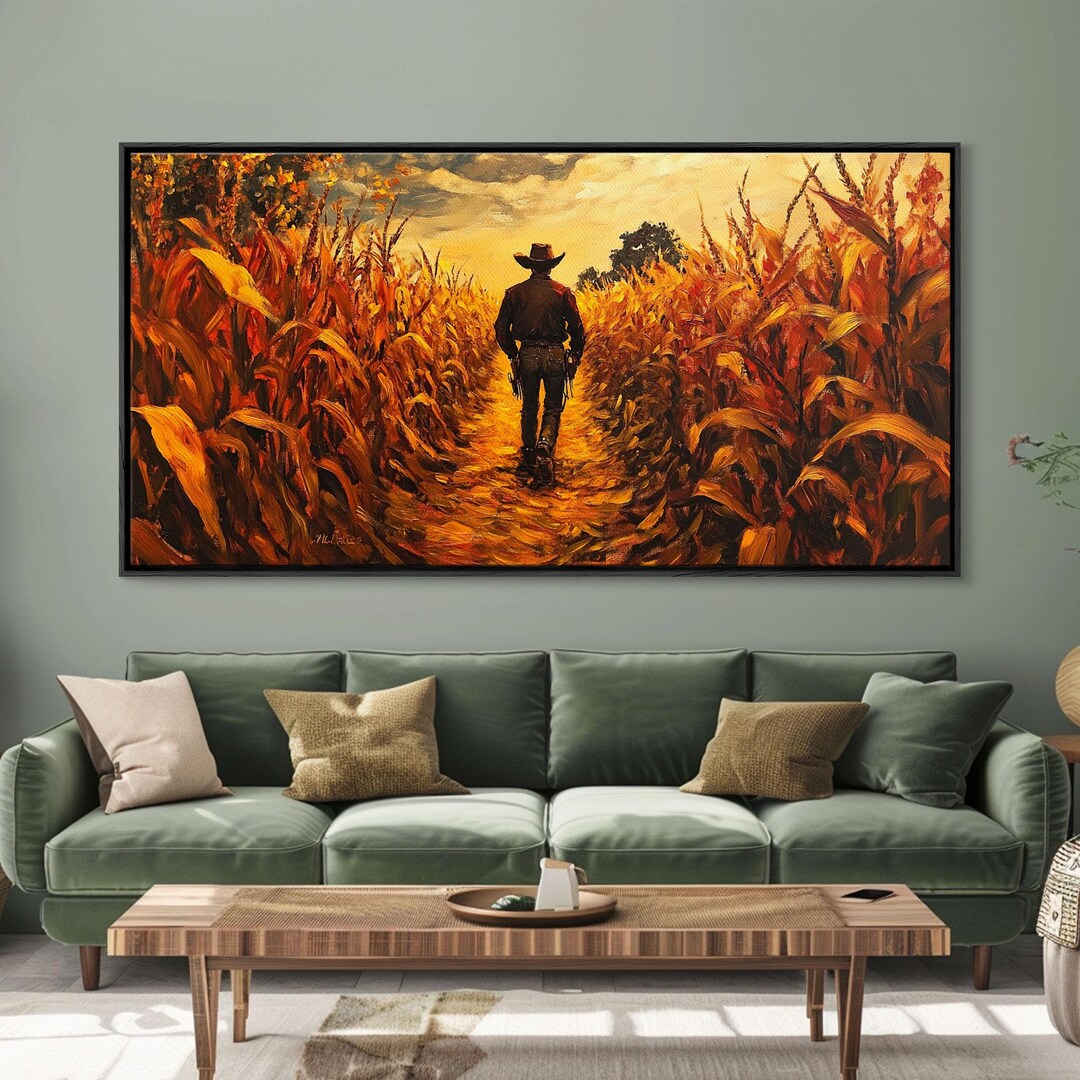Cowboy in Cornfield Canvas Print: Rustic Farmhouse Wall Art - Etsy