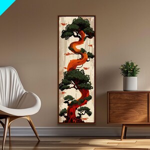 Curved Tree With Green Foliage Ukiyo-e Art Japanese Style Framed Canvas ...