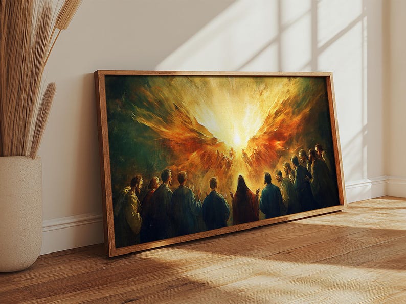 Pentecost Tongues of Fire Romanticism Style Framed Canvas Print | Apostles Receiving Holy Spirit ...