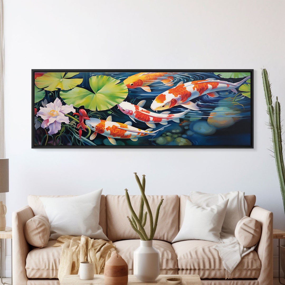 The Koi Pond Framed Canvas Print, Koi Fish Decor, Koi Fish Garden Wall ...