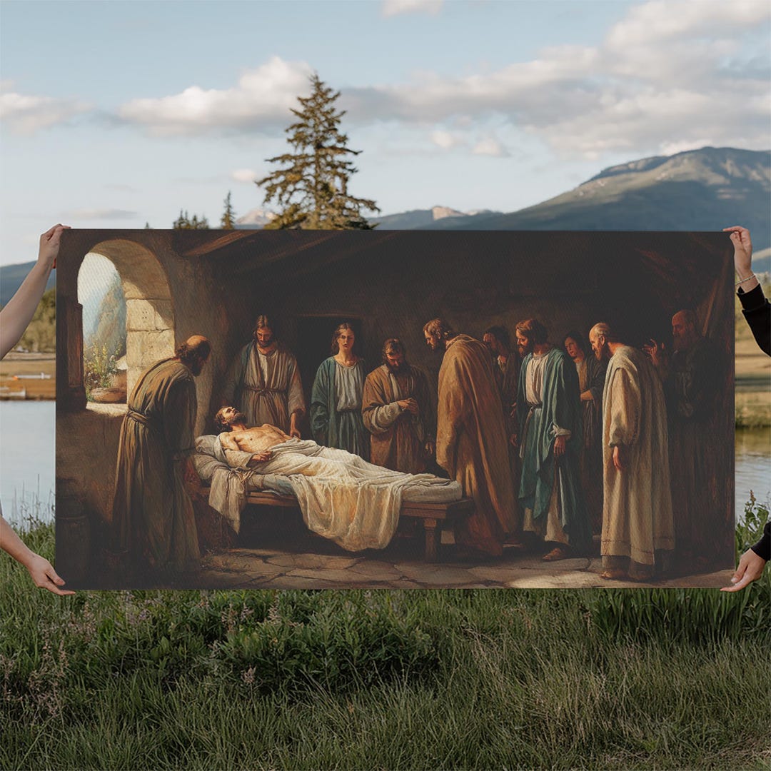 Healing of the Paralytic Renaissance Style Framed Canvas Print - Christ ...