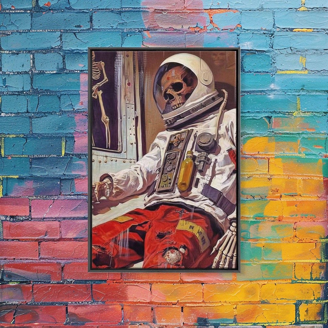 Skeleton in Astronaut Suit Framed and Printed on Canvas, Skeleton Wall ...