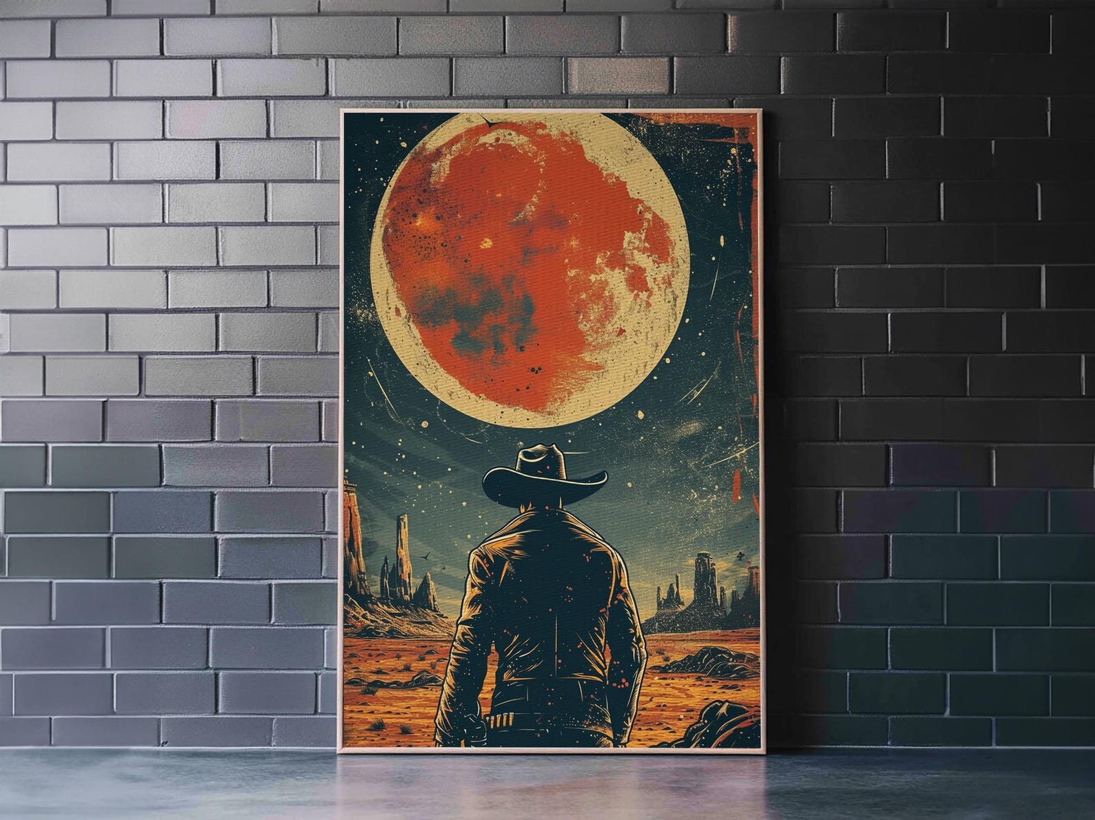 Cosmic Cowboy Art Print: Retro Futuristic Western Canvas - Etsy