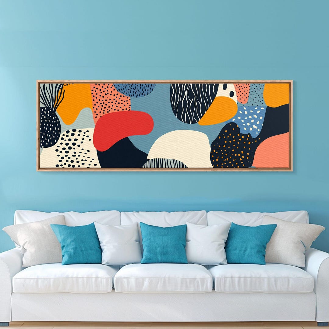 90s Style Retro Abstract Art - Framed Canvas Print - Modern Home Decor ...
