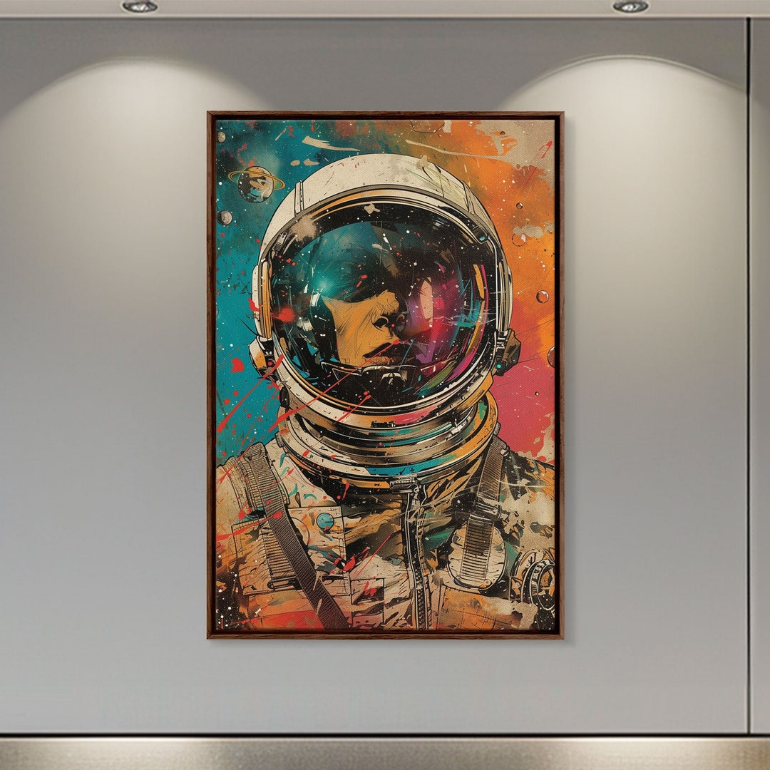 Colorful Abstract Astronaut Art, Framed and Printed Canvas Art, Space ...