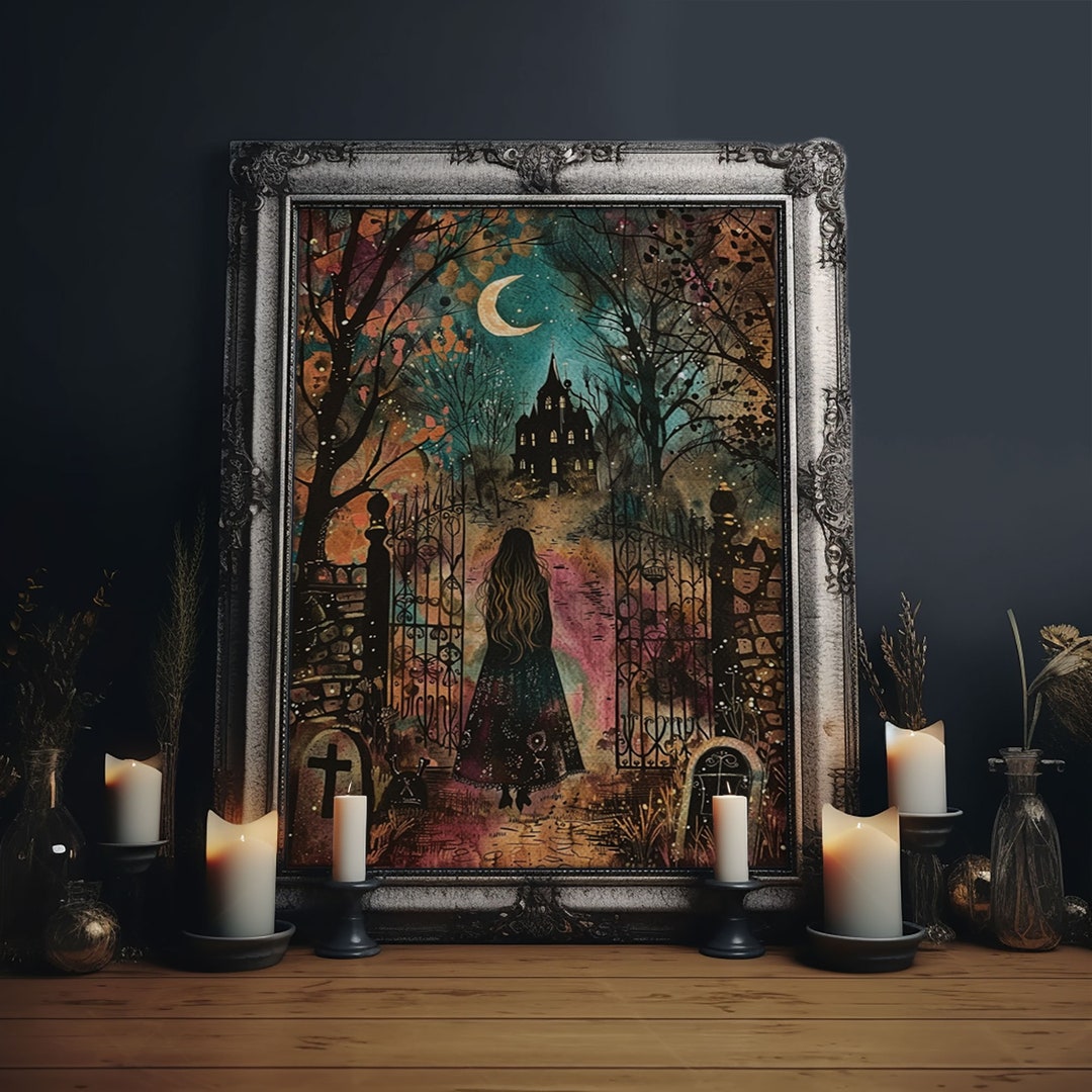 Gothic Mansion in the Forest Framed Canvas Print, Spooky Haunted House ...
