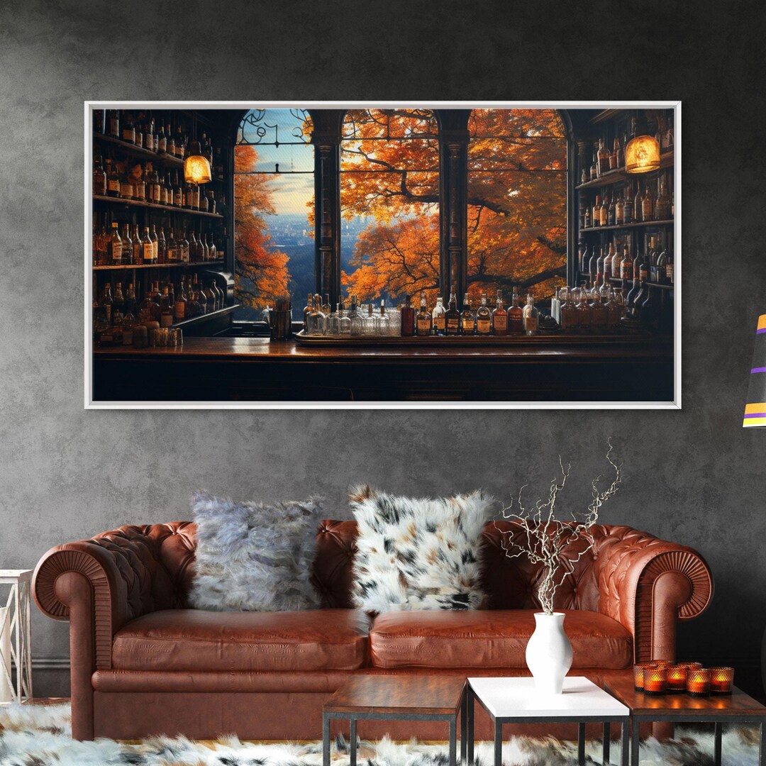 Fall Bar Scene Framed Canvas Print: Home Bar Wall Art - Etsy