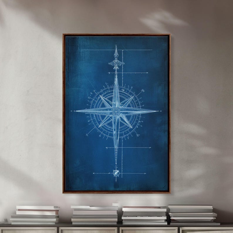 Industrial Compass Blueprint: Framed Canvas Art Print - Etsy