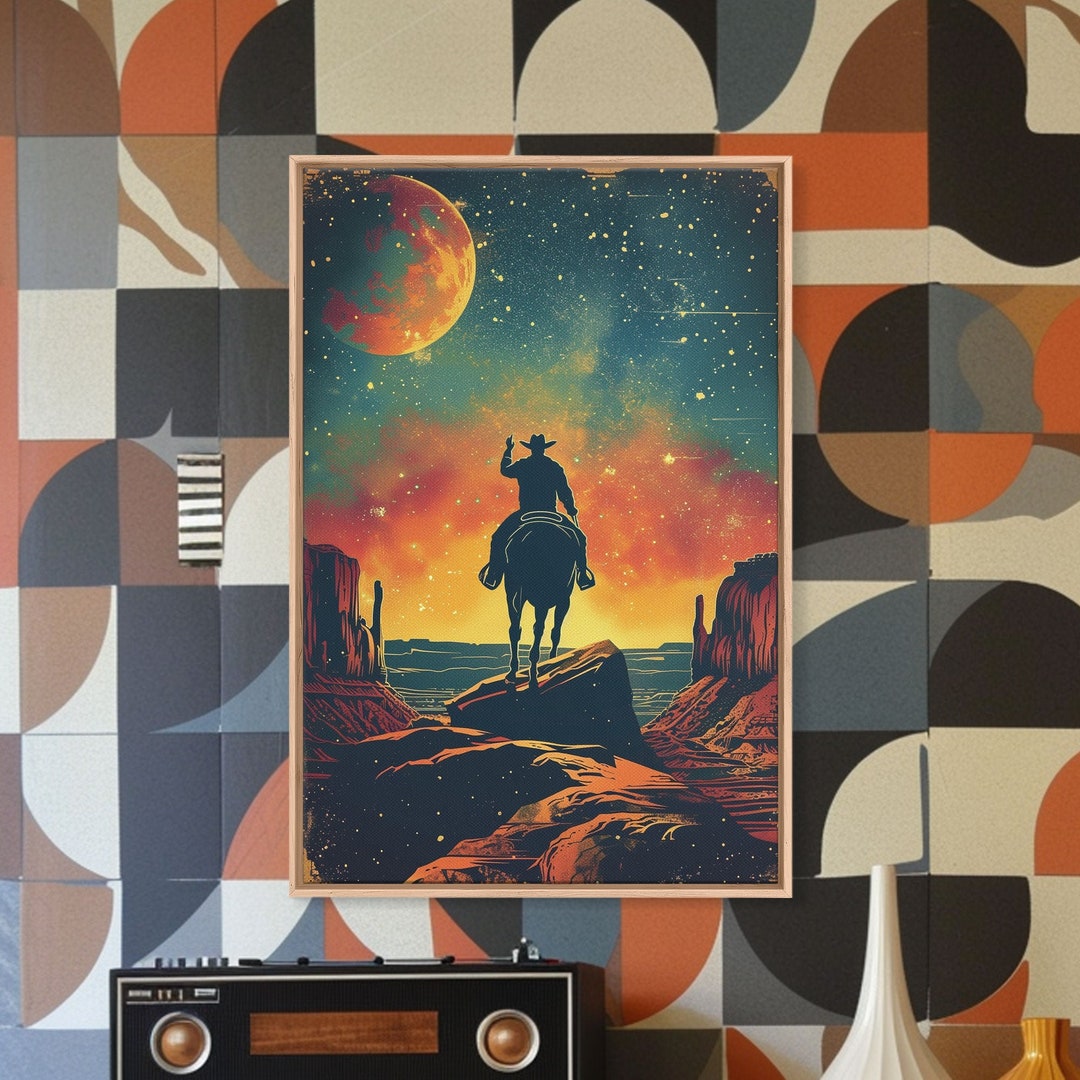 Cosmic Cowboy Wall Art Print, Modern Western Poster, Cowboy Comic Art ...