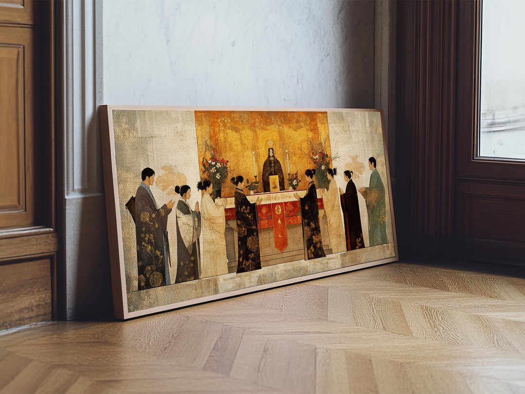 Dedication of a Church Nihonga Style Framed Canvas Print - Wabi Sabi ...