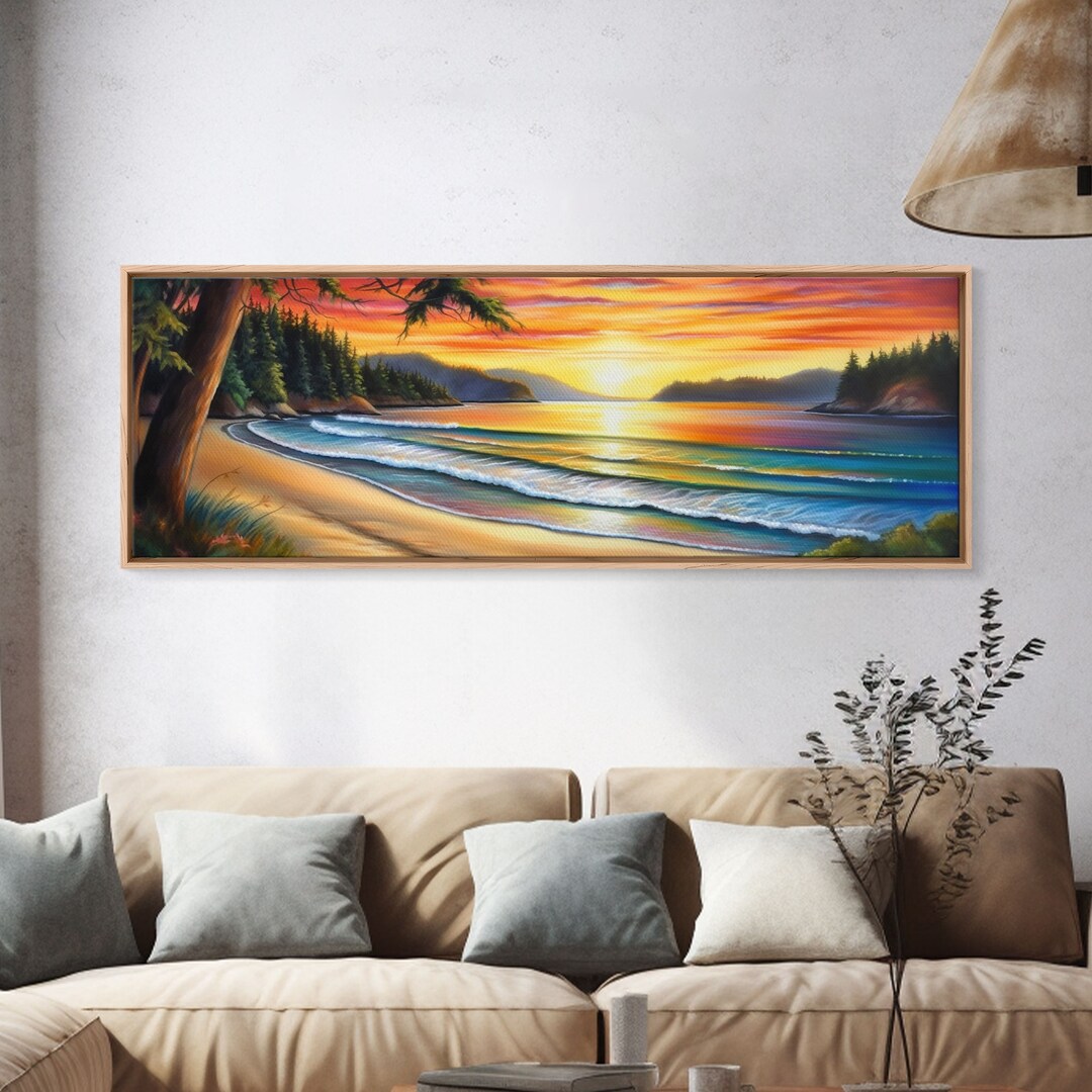 Shoreline Canvas Art Print, Cove, Trees, Mountain, Sunset, Canvas Wall ...