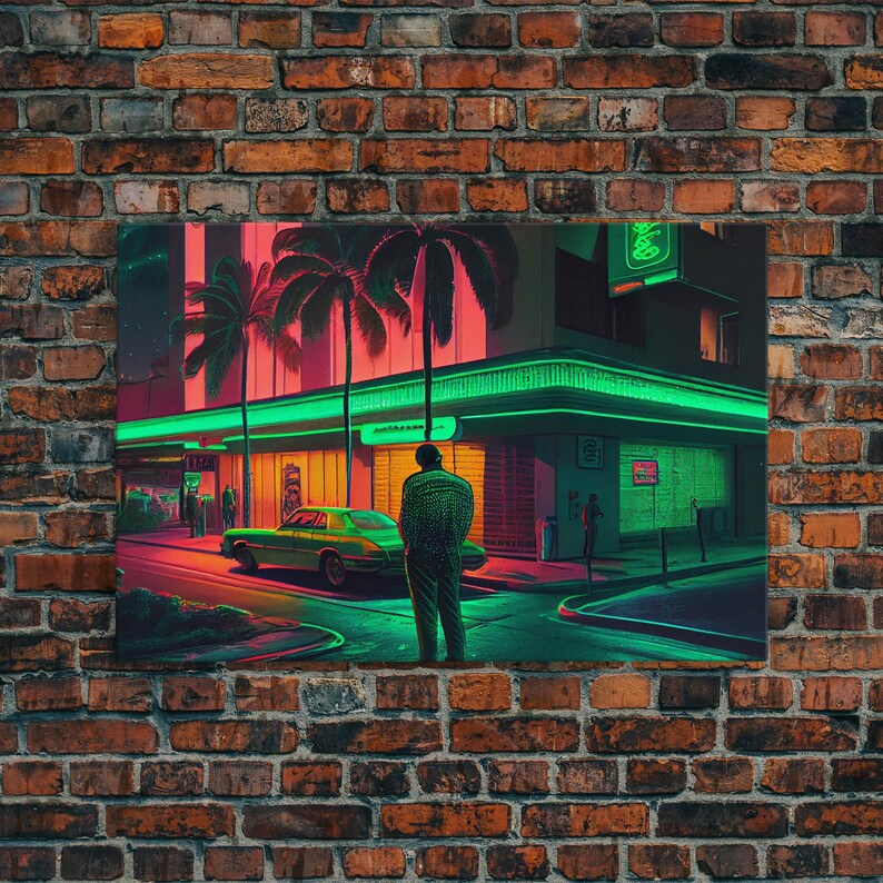 Miami Vice Neon Car Print: Retro Street Scene Wall Art - Etsy