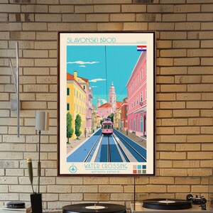 Slavonski Brod Croatia Travel Poster Framed Canvas Print, Midcentury ...