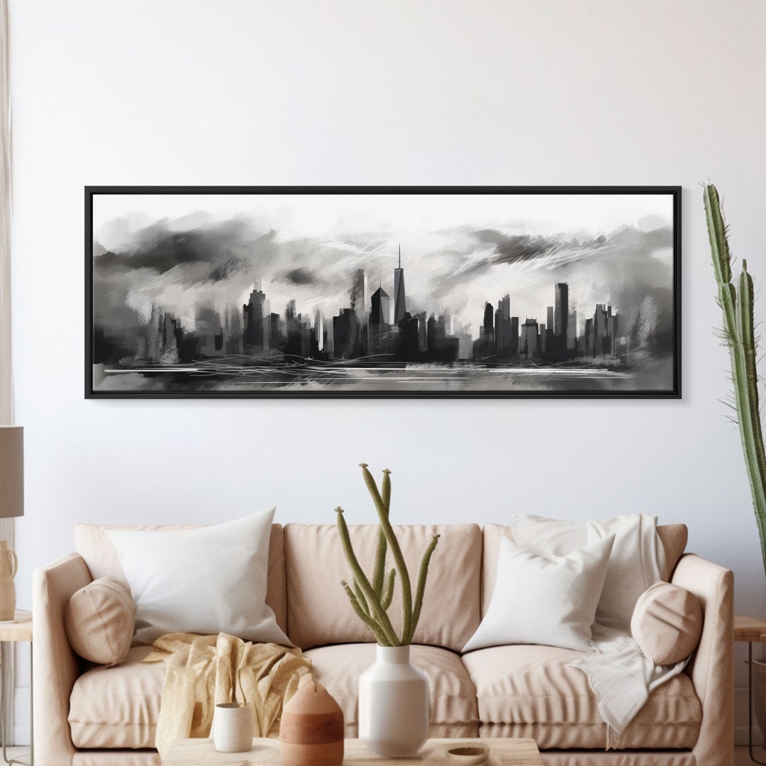 Abstract City Art, Cityscape Wall Art, City Skyline Wall Art, Black and ...