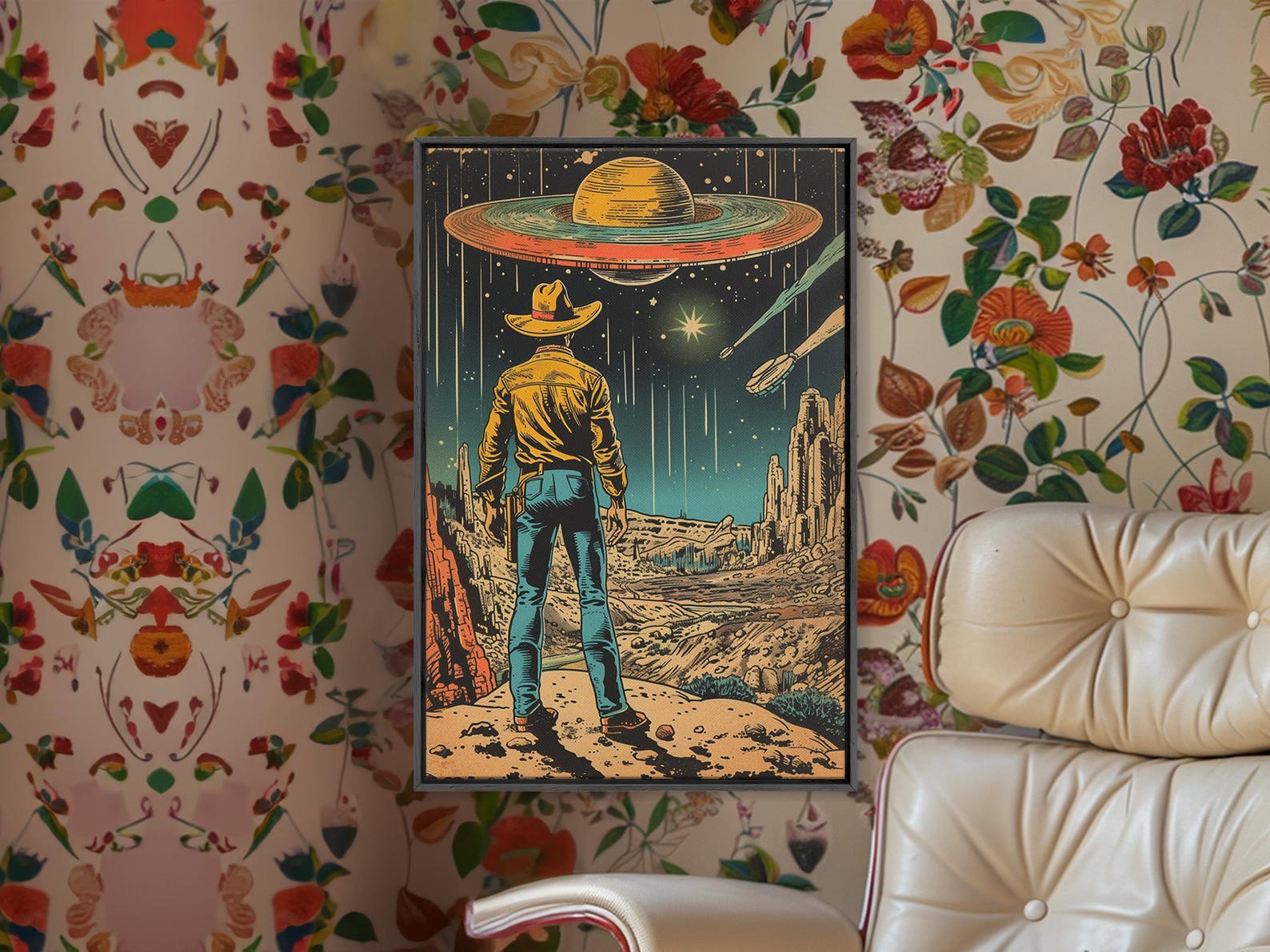 Cosmic Cowboy Canvas Art: Retro Futuristic Western Print - Etsy