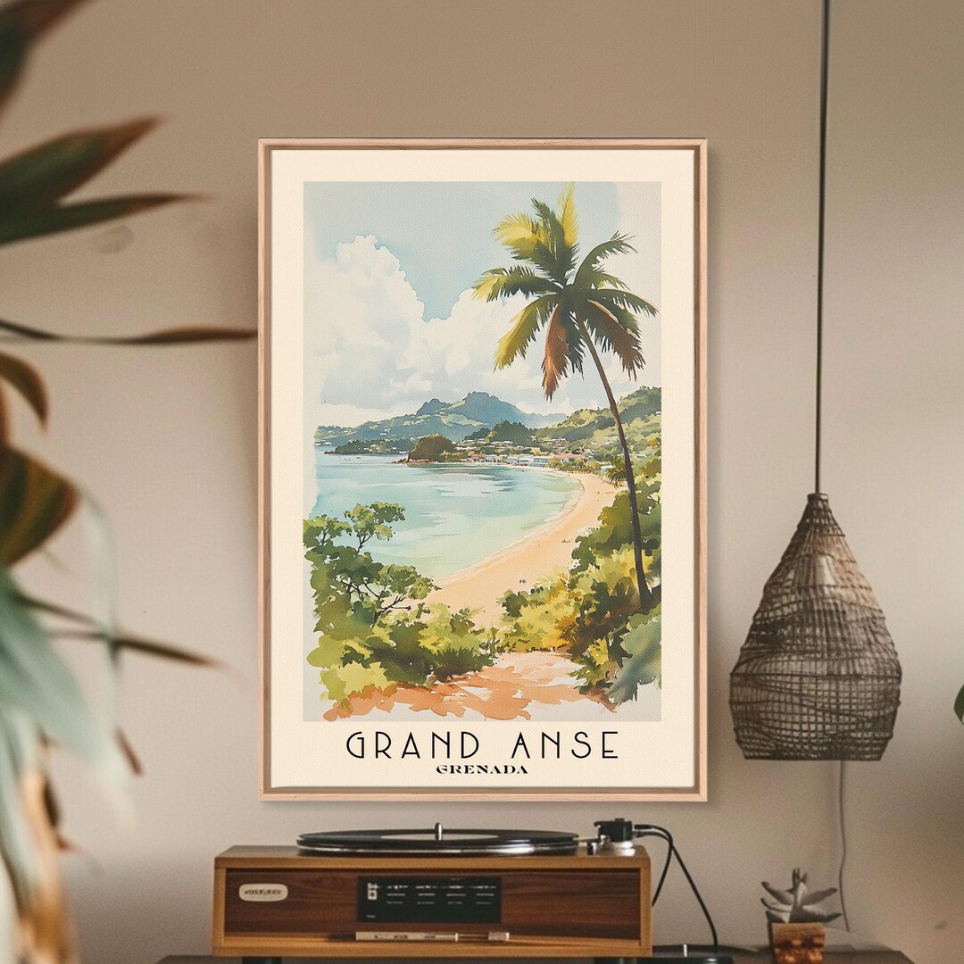Grand Anse Grenada Watercolor Beach Print: Framed Canvas Wall Art - Etsy
