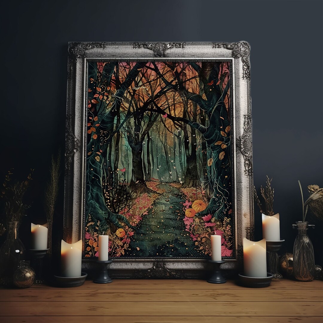 Haunted Pathway Through the Woods Framed Canvas Print, Spooky Forest ...