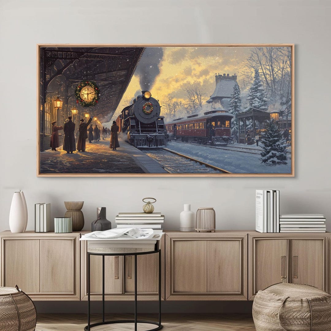 Christmas Train Station Canvas Print: Vintage Holiday Wall Art - Etsy