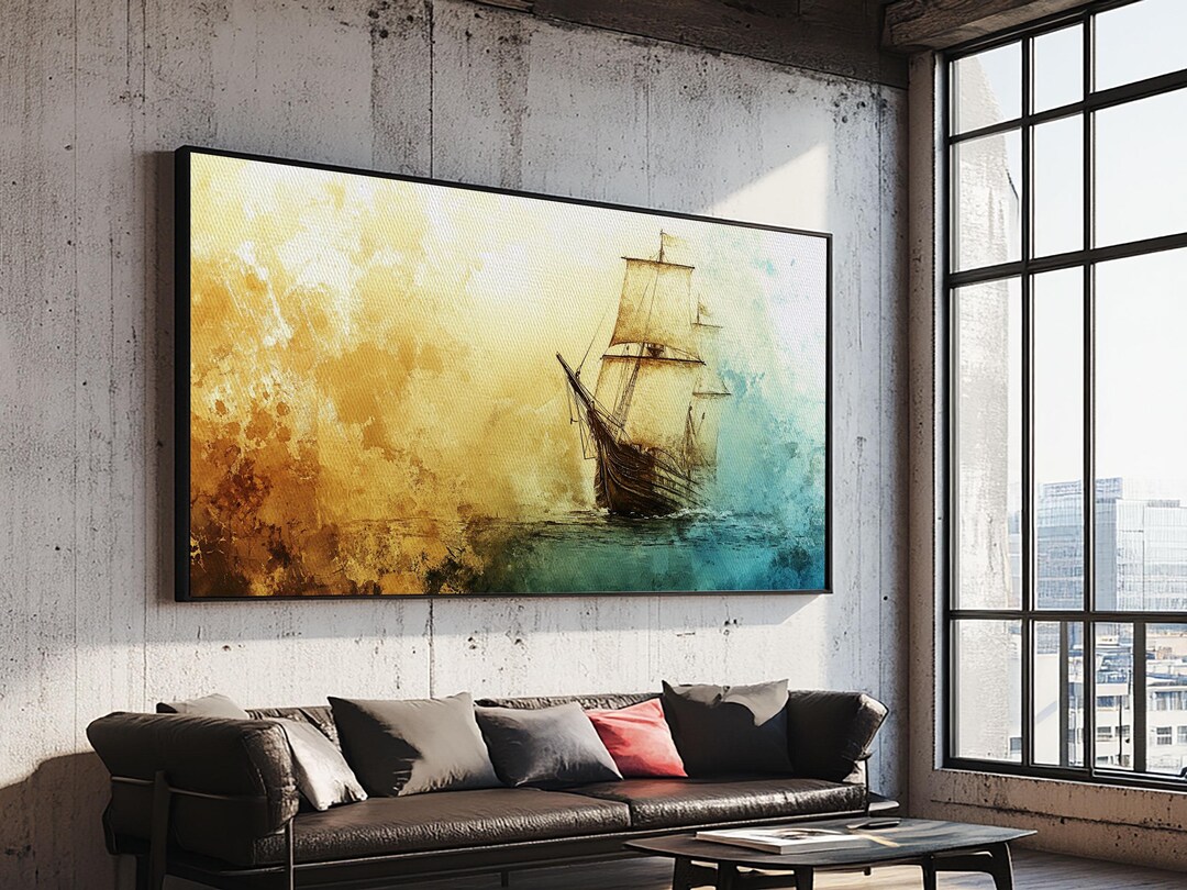 Abstract Pirate Ship Nautical Decor Framed Canvas Print - Nautical Wall ...