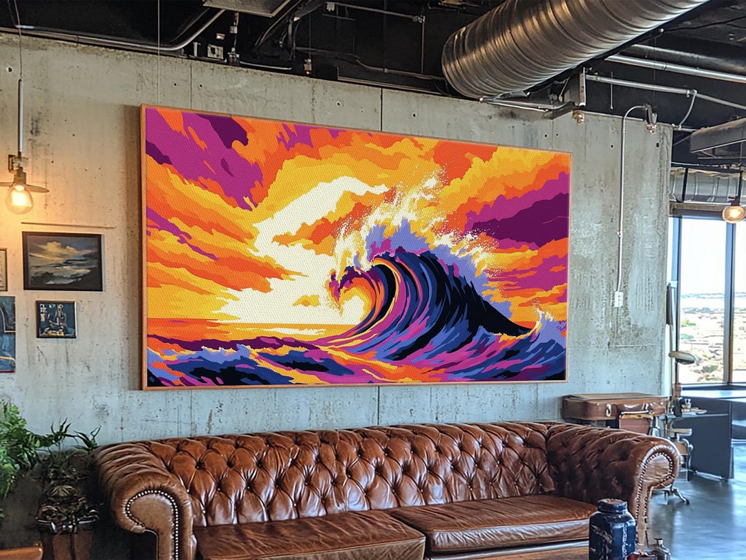 Giant Rolling Wave, Colorful Ocean Art, Surfing Seascape Print, Bold ...