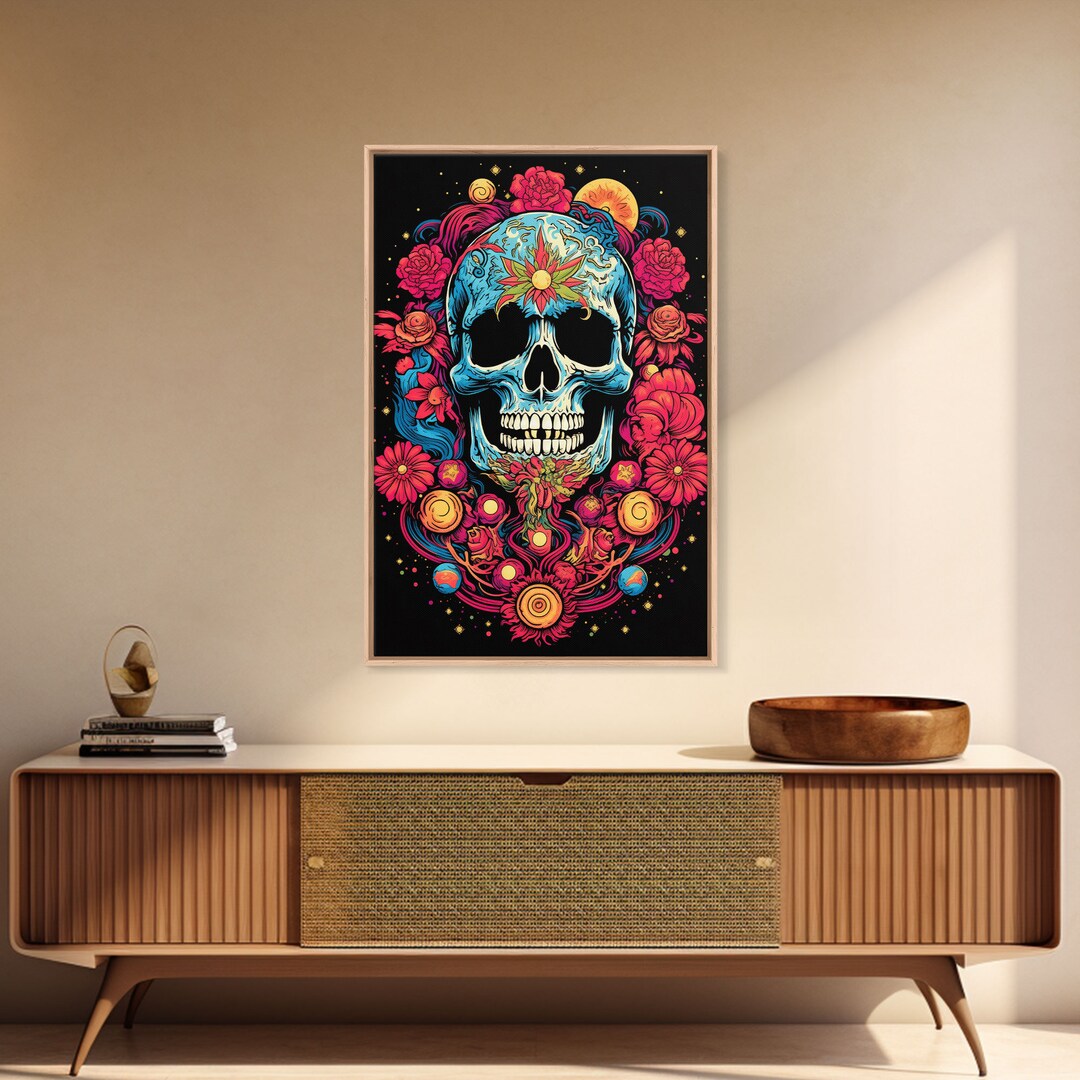 Skull Art, Gothic Wall Art, Goth Decor, Flower Wall Art, Wall Print ...