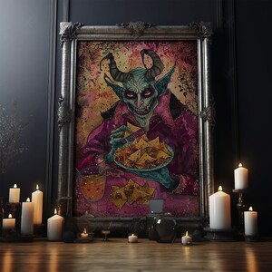 Spooky Demon Eating Chips Framed Canvas Print, Halloween Art, Unique ...