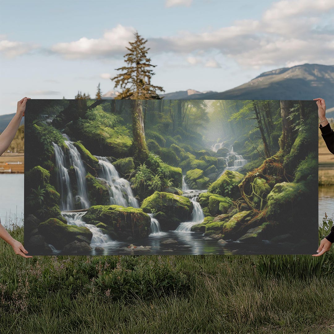 Waterfalls Art, Forest Wall Art, Summer Art, Trees Wall Print ...