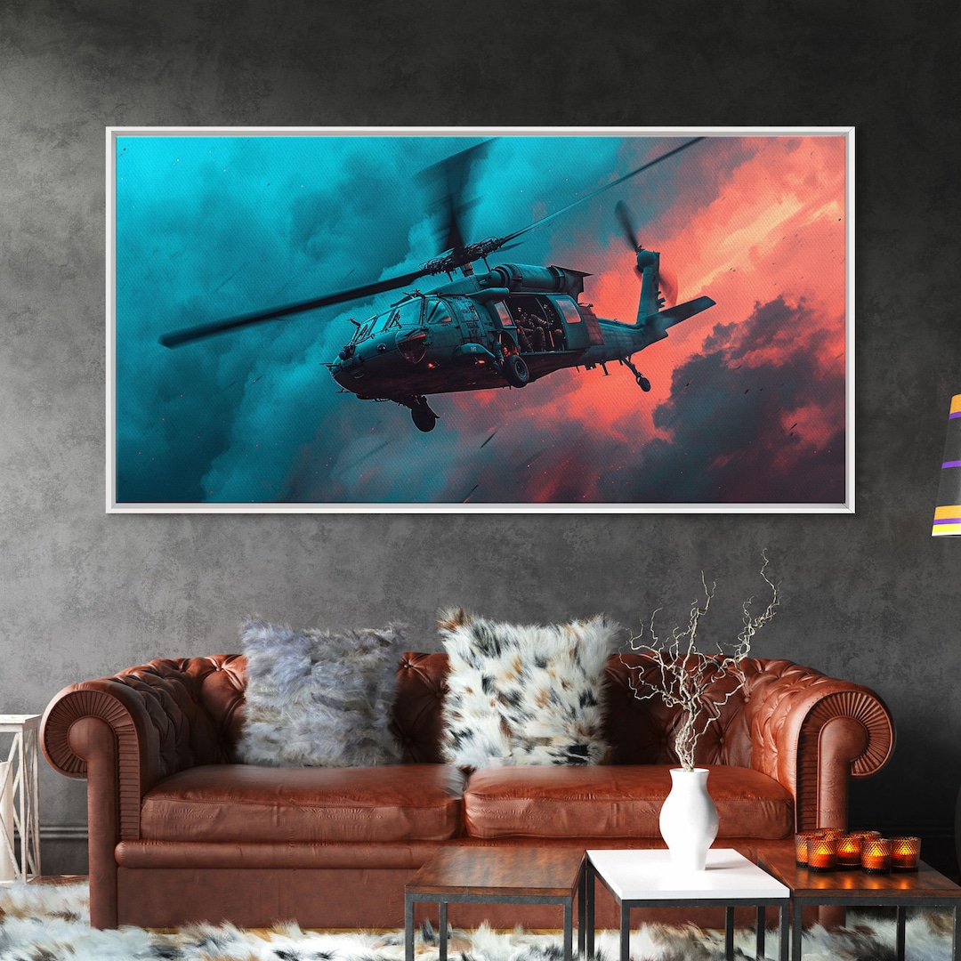 Blackhawk in Flight, Military Wall Art, Framed Canvas Print, Cool ...