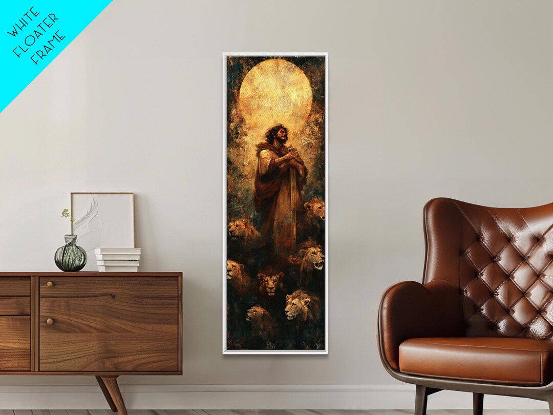 Daniel in the Lions Den Tall & Narrow Art Deco Christian Wall Art ...