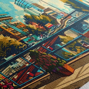 Baltimore Maryland Panoramic Wall Art Framed Canvas Print, Mid Century ...