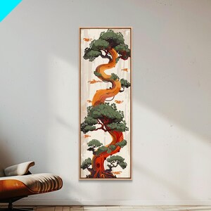 Curved Tree With Green Foliage Ukiyo-e Art Japanese Style Framed Canvas ...
