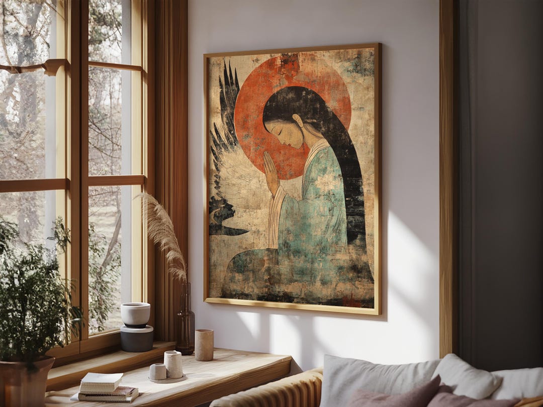 Annunciation to Mary Framed Canvas Print | Graceful Nihonga Christian ...