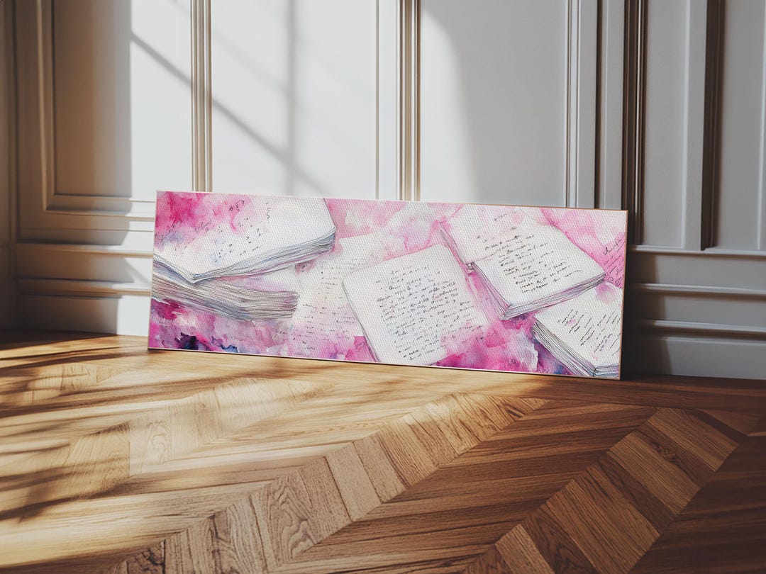 Handwritten Letters Artwork, Framed Canvas Print, Light Pink Wall Art ...