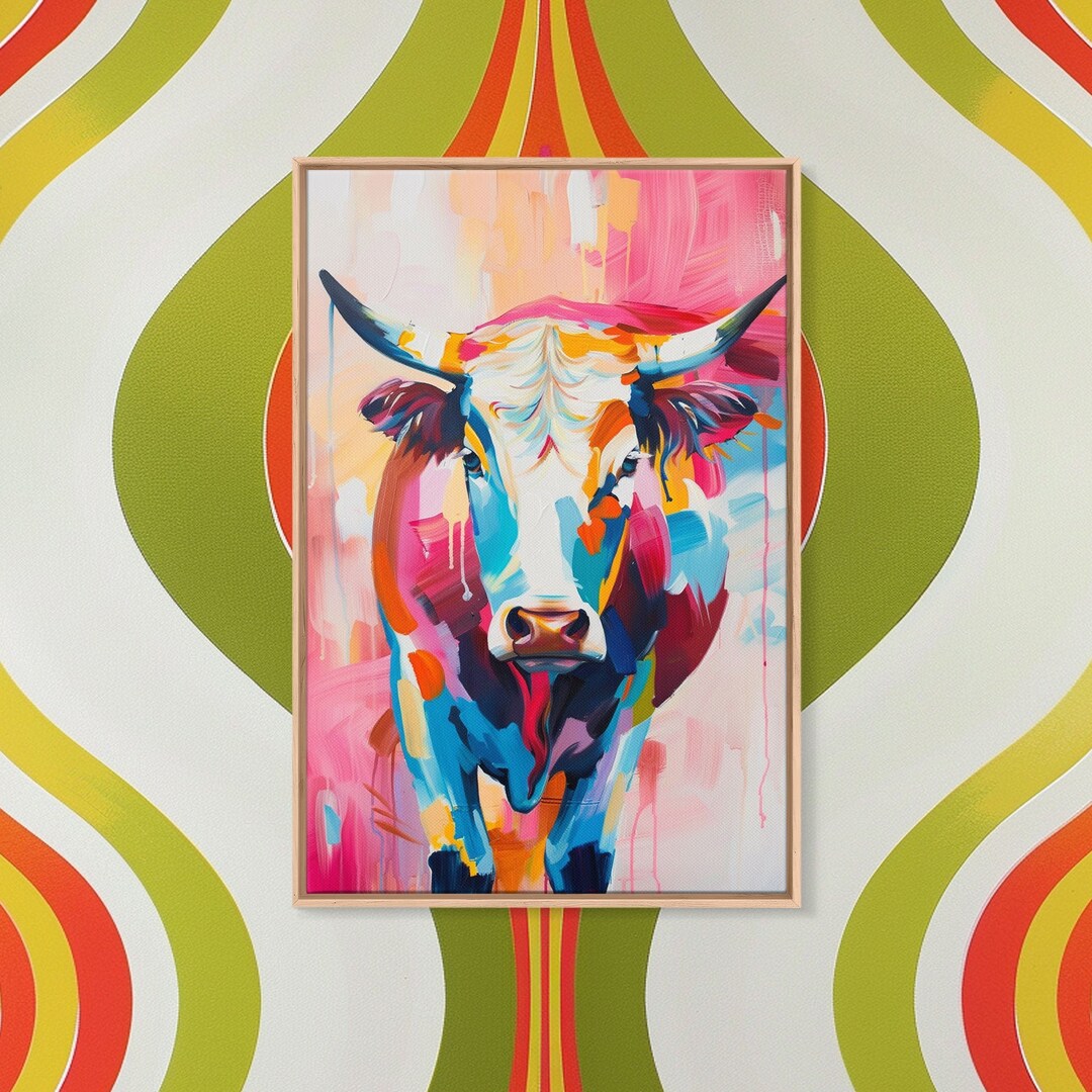 Colorful Cow Head Framed Canvas Print: Modern Animal Portrait Art - Etsy