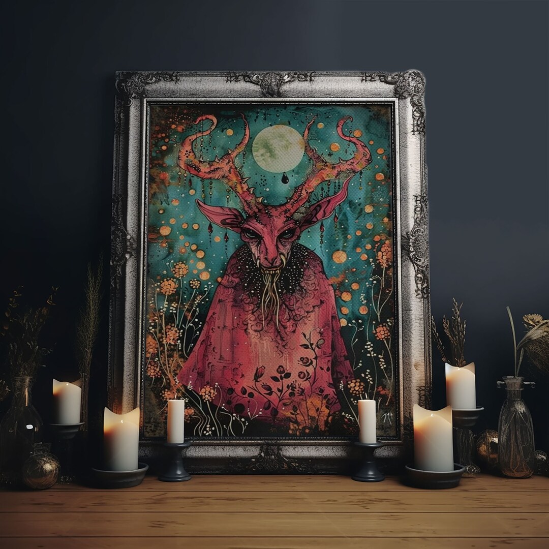 Enchanted Demon Under Full Moon Framed Canvas Print, Halloween Art ...