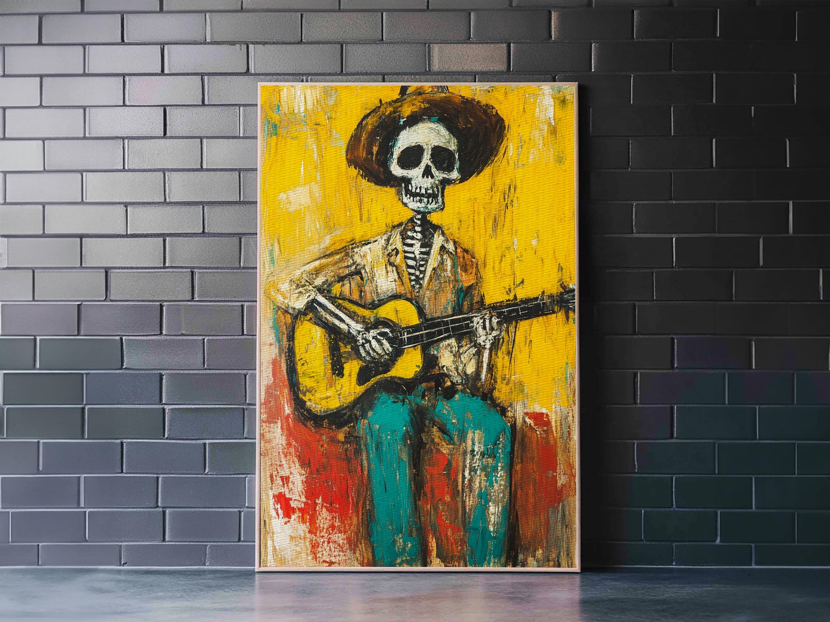 Chicano Cowboy Skeleton Guitarist Canvas Print: Mexican Art - Etsy