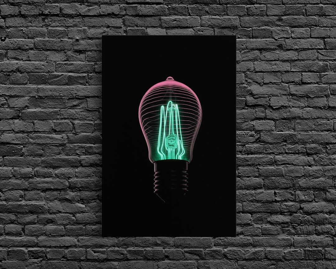 3D Light Bulb Wall Art, Neon Lights Art, Teal, Pink, Minimalist Print ...