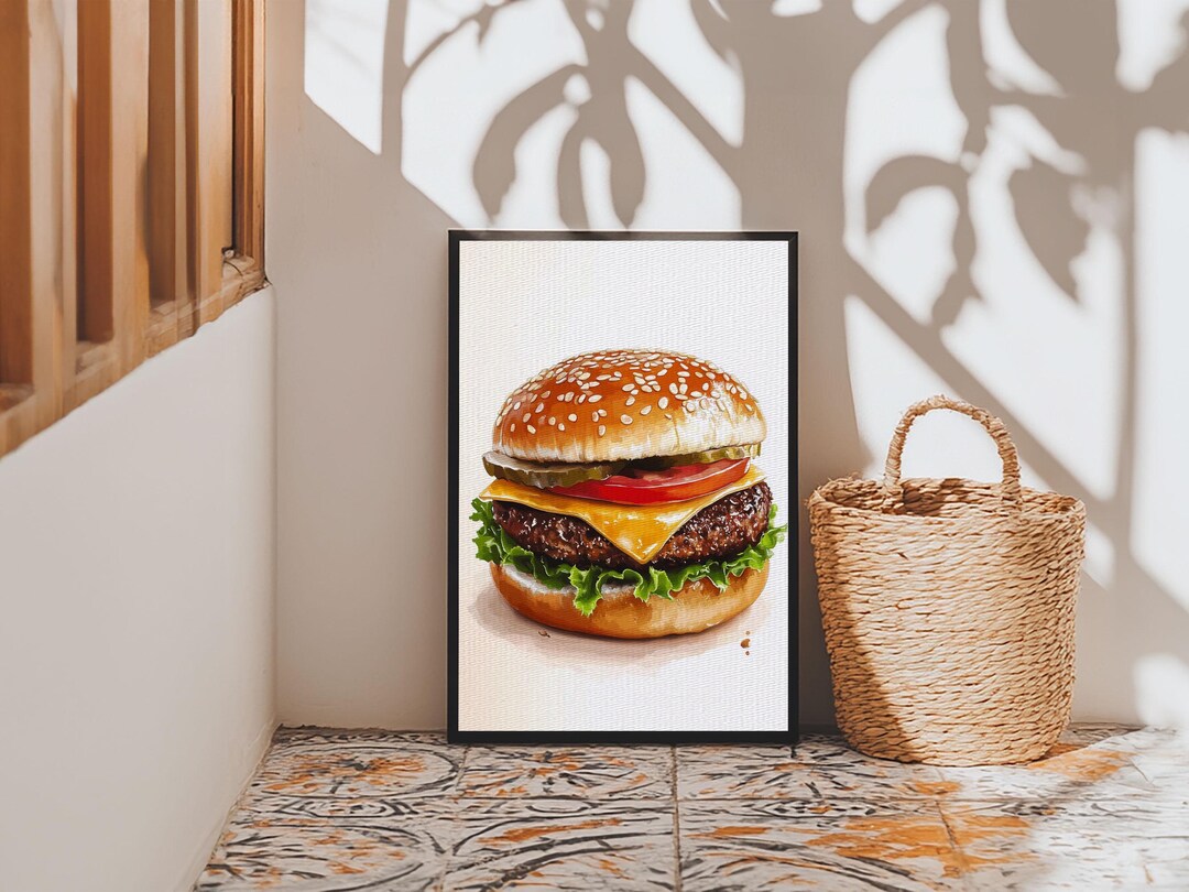 That's a Big Burger, Framed Canvas Print, Wall Art for Kitchen or ...