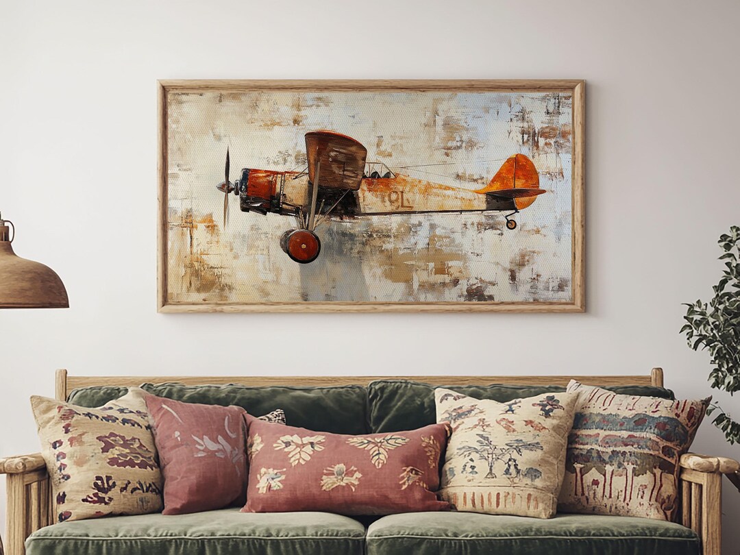 Retro Biplane Canvas Print: 1920s Airplane Painting, Office Wall Art - Etsy