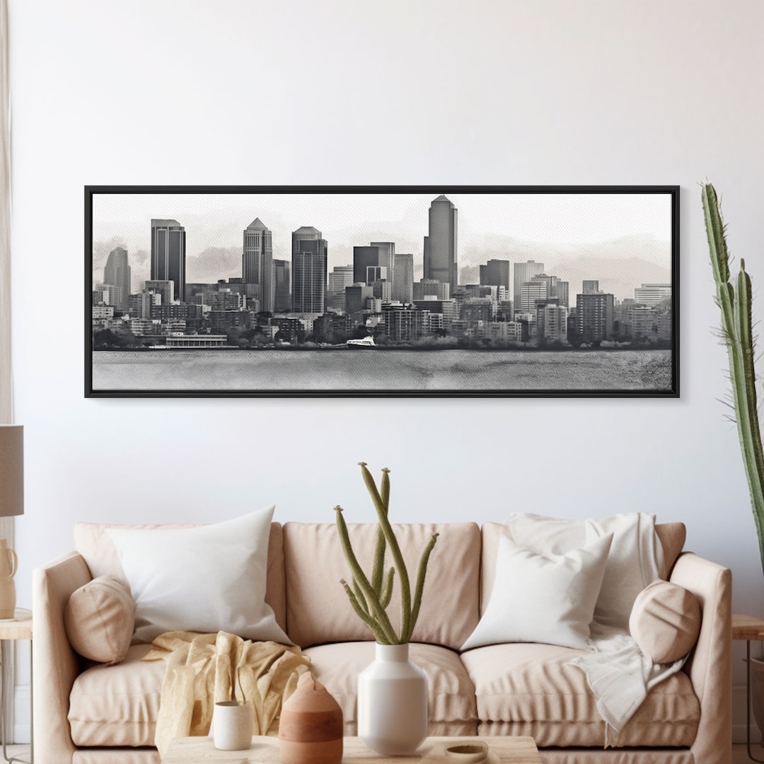 Cityscape Wall Art, City Skyline Wall Art, Black and White Large Art ...