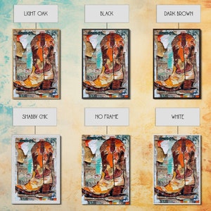 Rustic Cowboy Boot Collage on Distressed Background - Framed Canvas ...