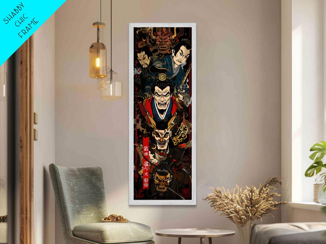 Samurai Warriors Ukiyo-e Art: Oni Mask Framed Canvas Print - Etsy