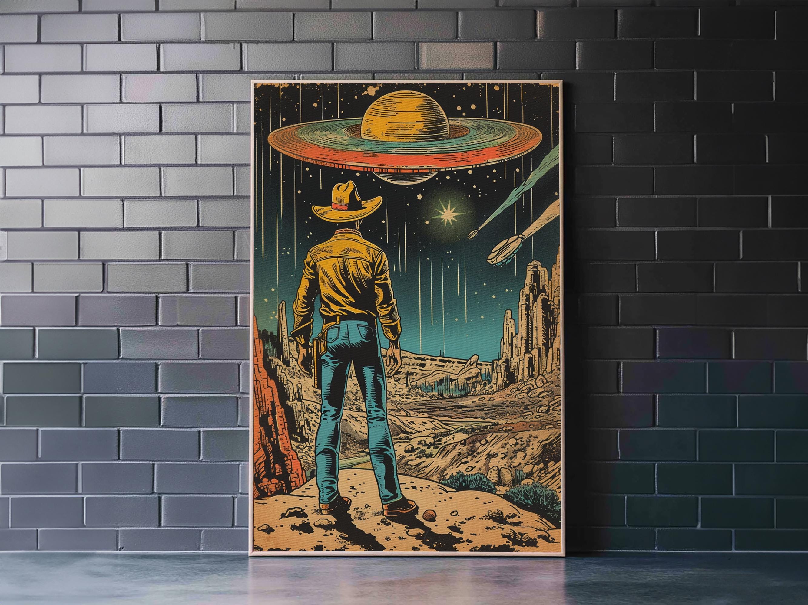 Cosmic Cowboy Canvas Art: Retro Futuristic Western Print - Etsy