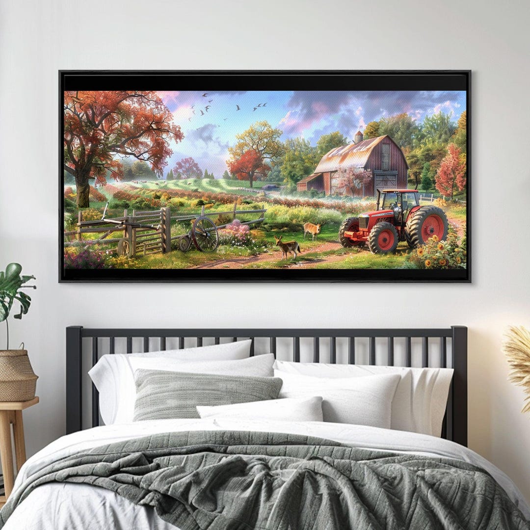 Red Barn Tractor Canvas Print: Tranquil Farmhouse Wall Art - Etsy